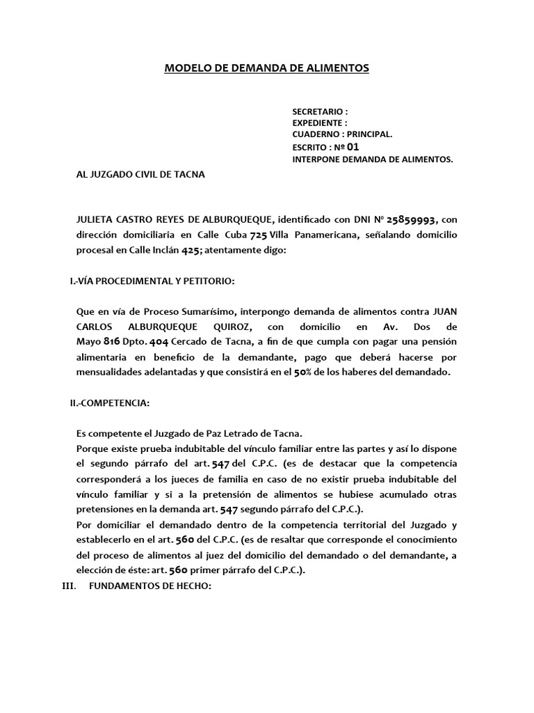 Modelo de Demanda de | PDF | Demanda judicial | Posesión (Ley)