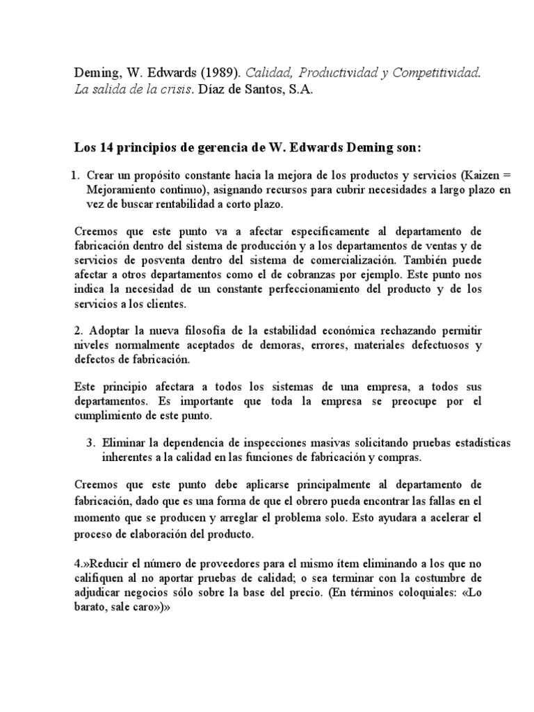 Los 14 Principios Deming | PDF