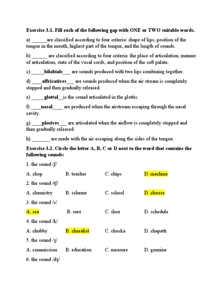 Chapter 3 Quiz and Exericses (HD) | PDF | Consonant | Human Communication