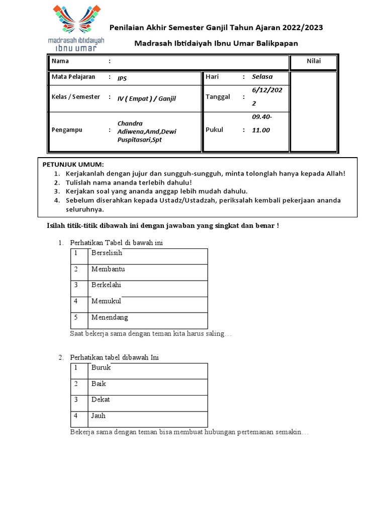 SOAL IPS 2022-2023 SEmester Ganjil | PDF | Griya & Taman
