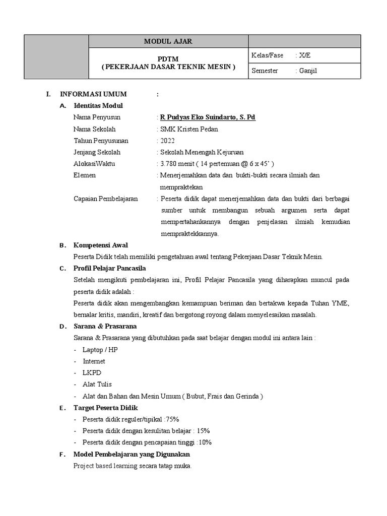 Modul Ajar PDTM Kelas 10 SMK | PDF