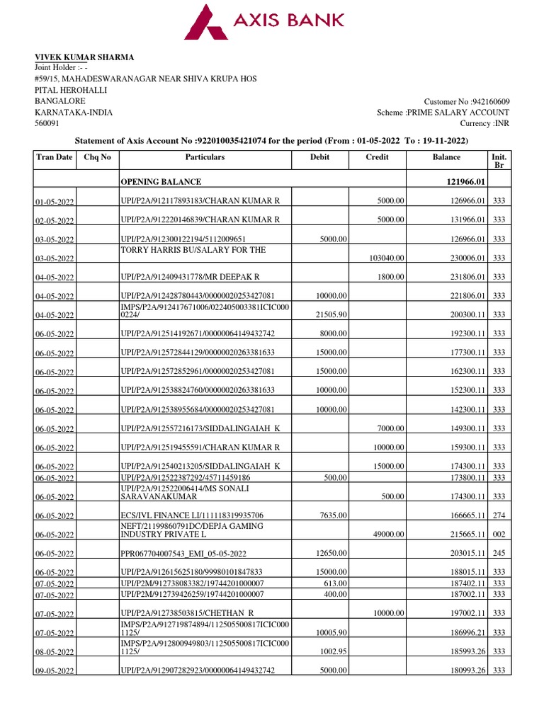 Axis Bank Account Statement Summary | PDF | Banking Technology ...