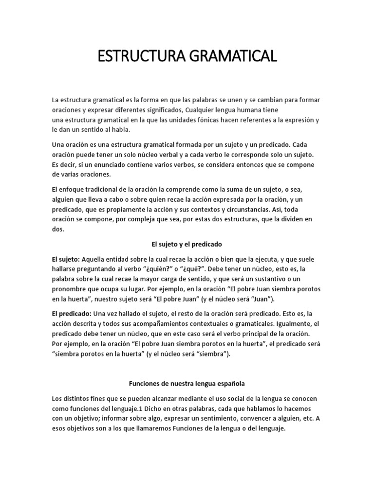 Estructura Gramatical en Español | PDF | Artes del Lenguaje y Comunicación