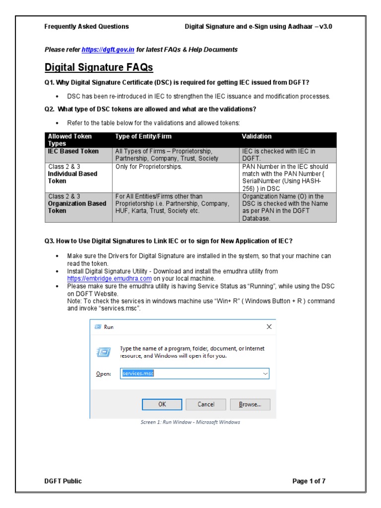 DGFT FAQs - Digital Signature and E-Sign Using Aadhaar v3.0 | PDF