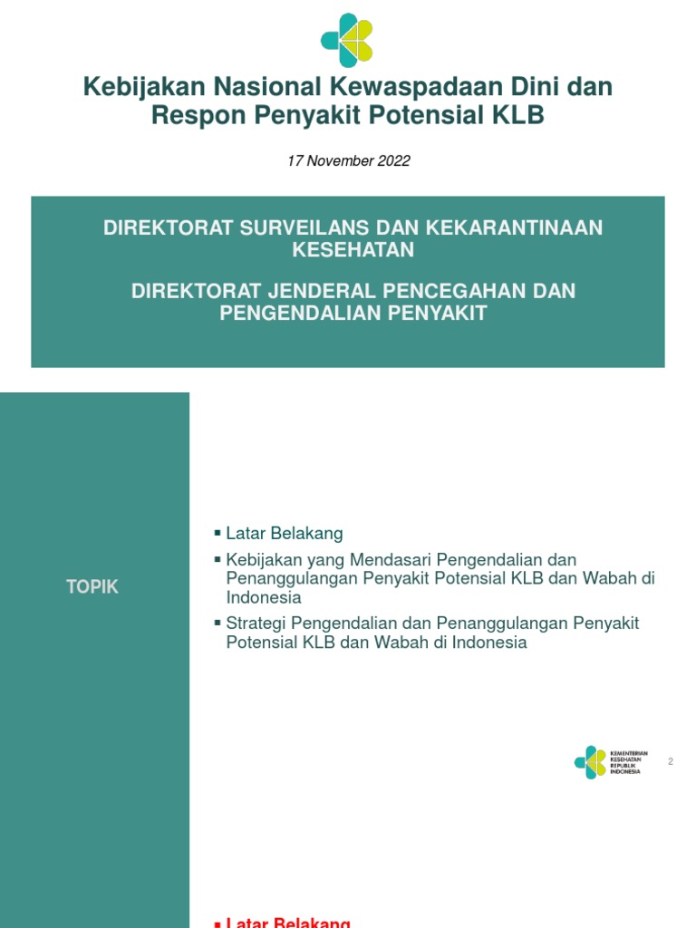 Kebijakan Kewaspadaan Dini Dan Respon Penyakit Potensial KLB Dan Wabah OJT - Jabar 17 Nov 2022 | PDF