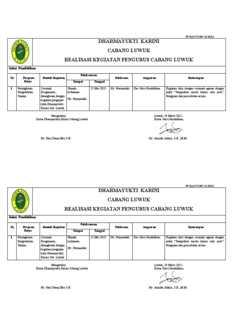 Laporan Kegiatan DYK 2022 Seksi Pendidikan April - Oktober | PDF