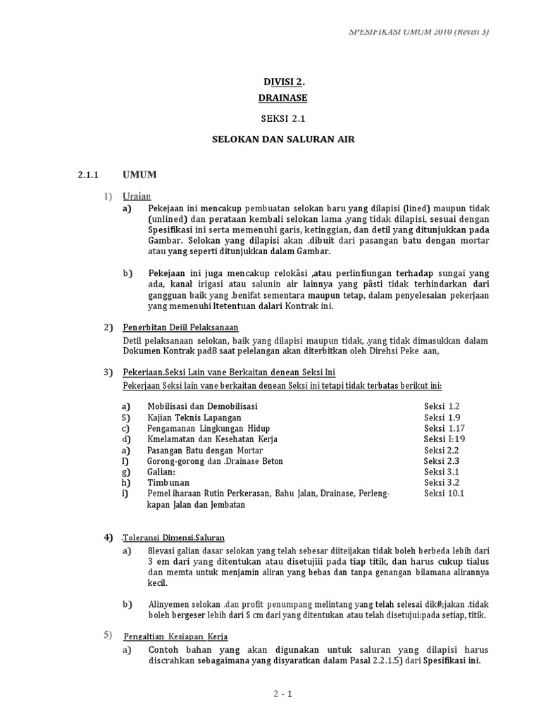 Spesifikasi Teknis Pekerjaan Drainase | PDF | Teknologi & Rekayasa