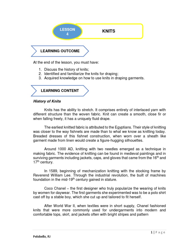 Module 3 Lesson 4 | PDF | Knitting | Clothing