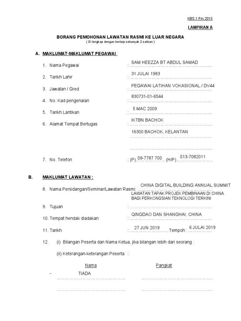 Borang Permohonan Keluar Negara Rasmi 2019 | PDF