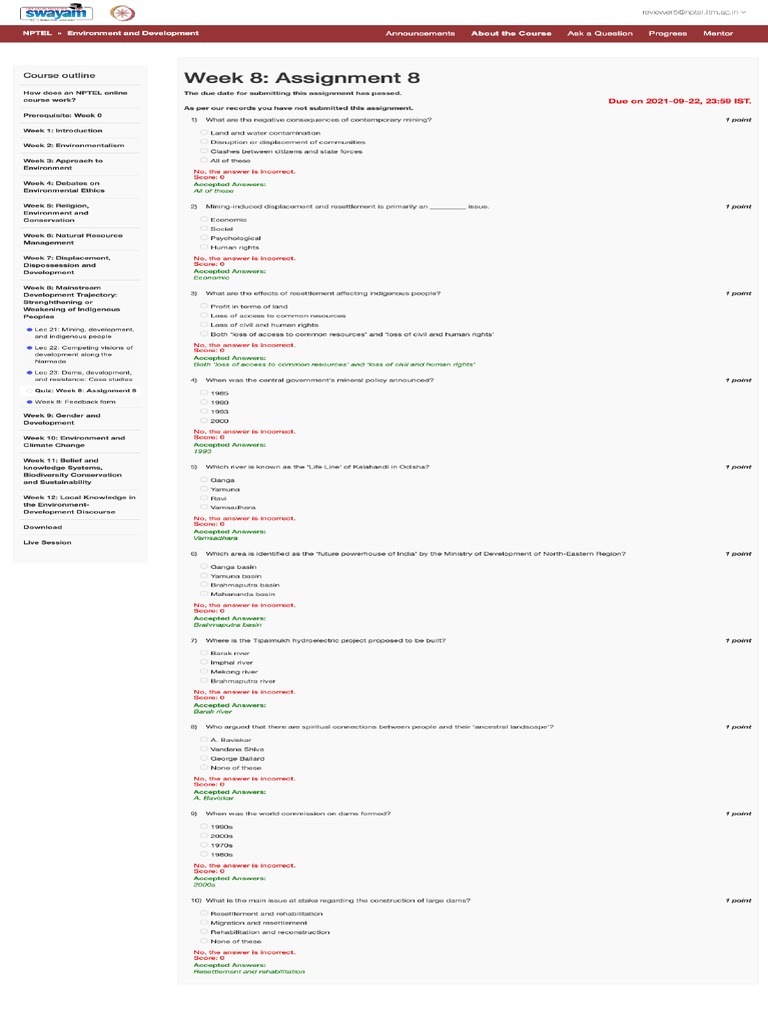 Noc21 Hs83 Assignment Week 8 | PDF