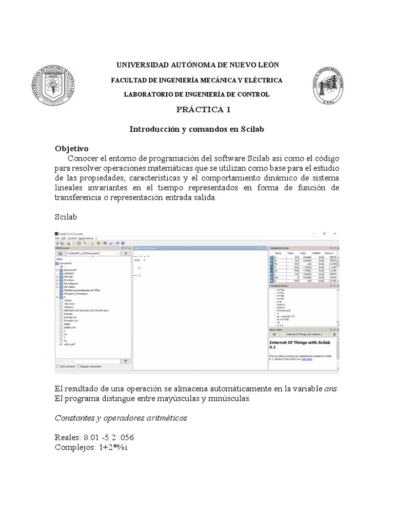 Practica1 Scilab | PDF | Matriz (Matemáticas) | Álgebra