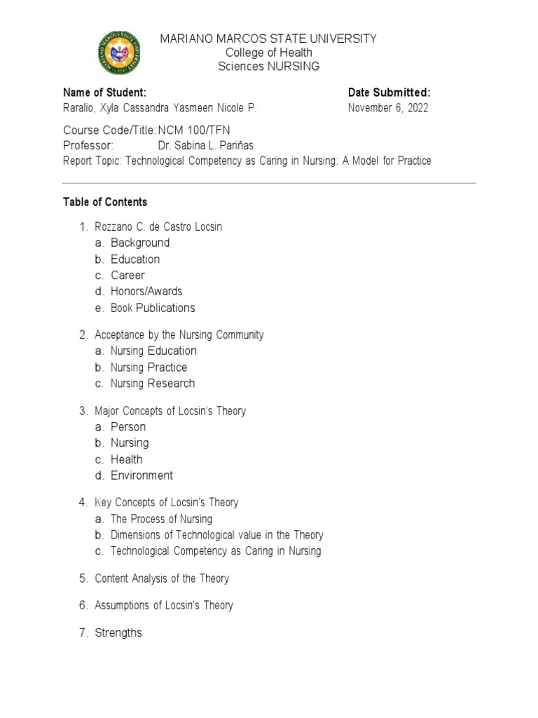 Rozzano Locsin's Theory - BSN1E | PDF | Nursing | Health Care