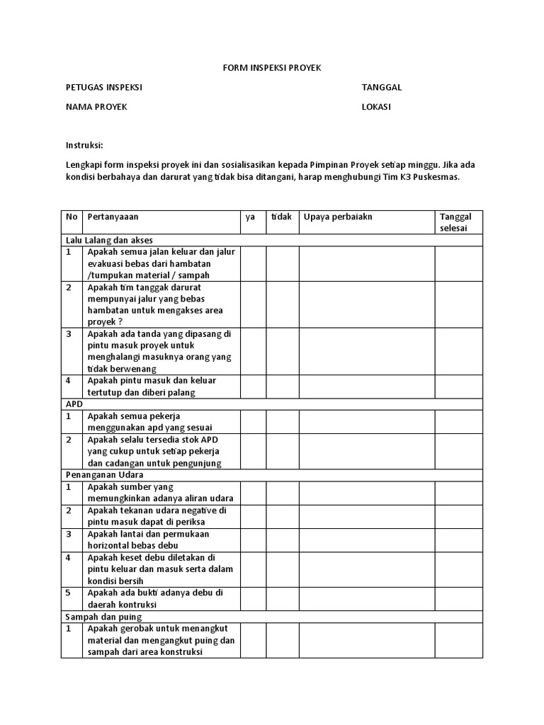 Form Inspeksi Proyek | PDF | Seni | Teknologi & Rekayasa