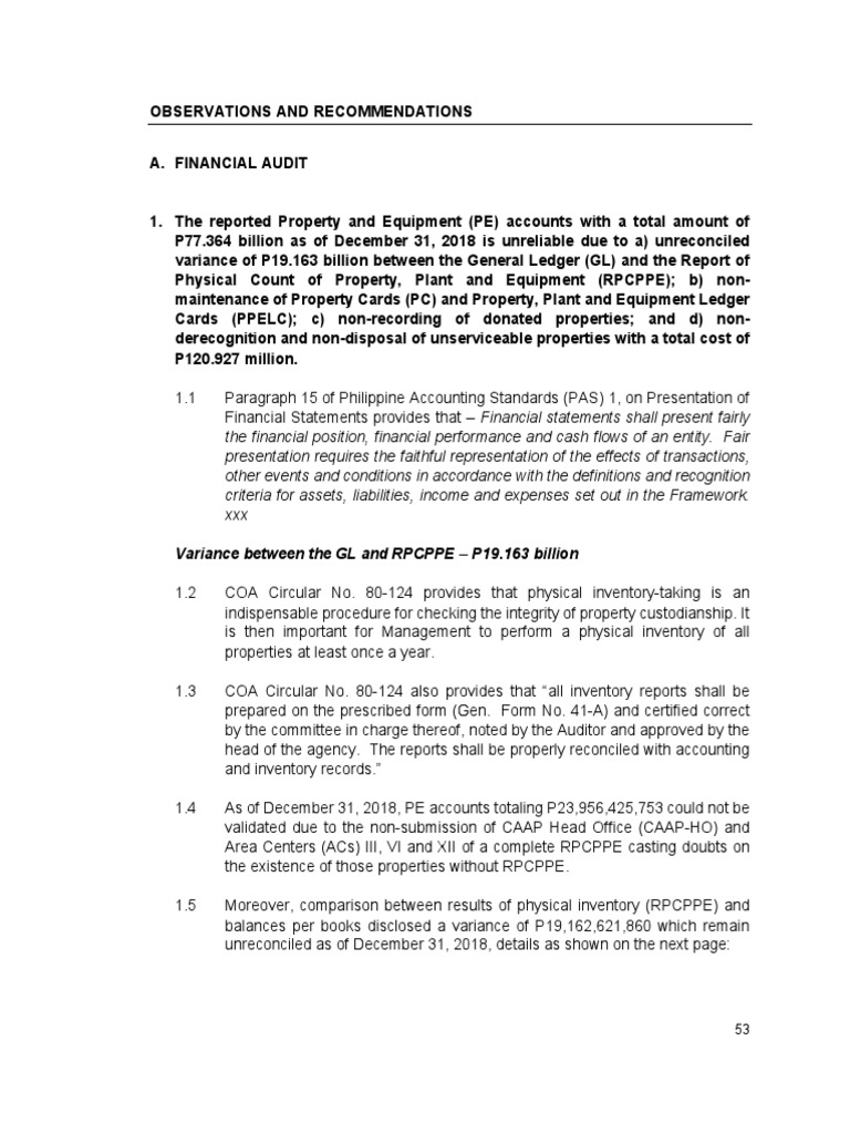 2018 9 Audit Observations and Recommendations | PDF | Debits And Credits | Historical Cost