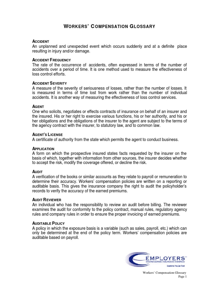 Workers' Compensation Glossary | PDF