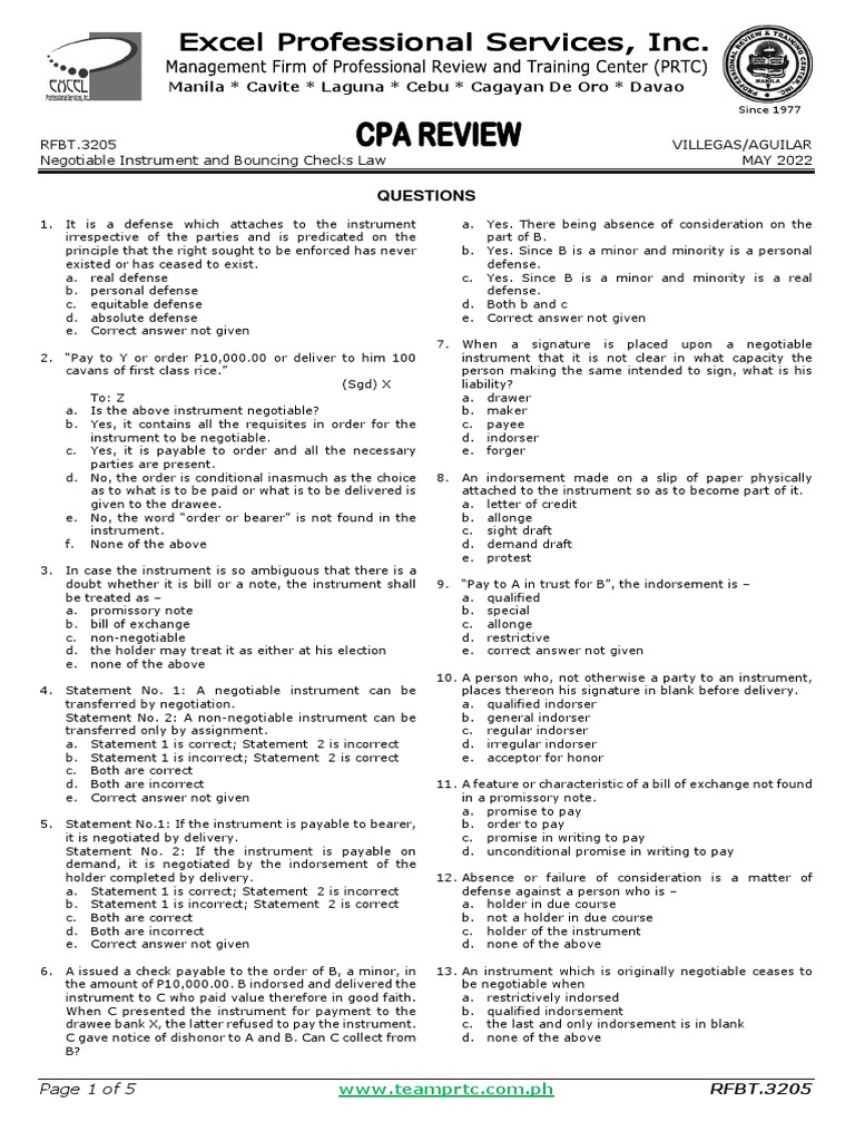 RFBT3205 Negotiable Instrument and Bouncing Check 220320 155925 | PDF ...