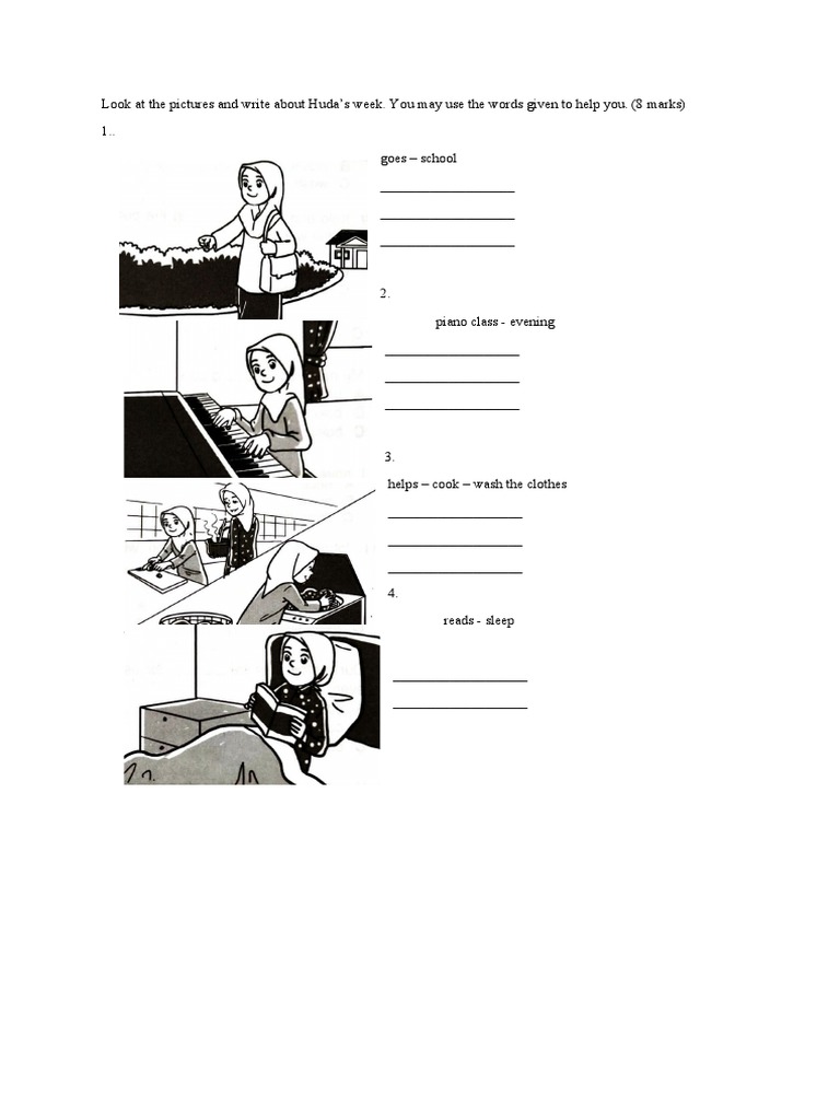 Look at The Pictures and Write About Huda | PDF