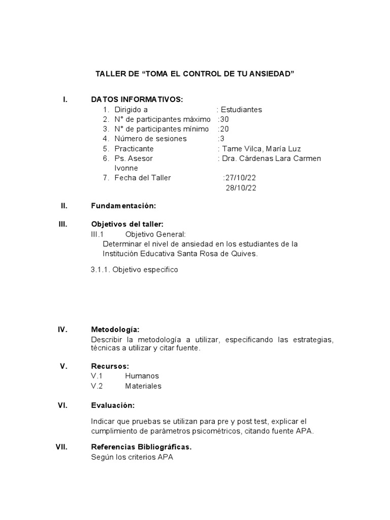 Formato de Taller | PDF