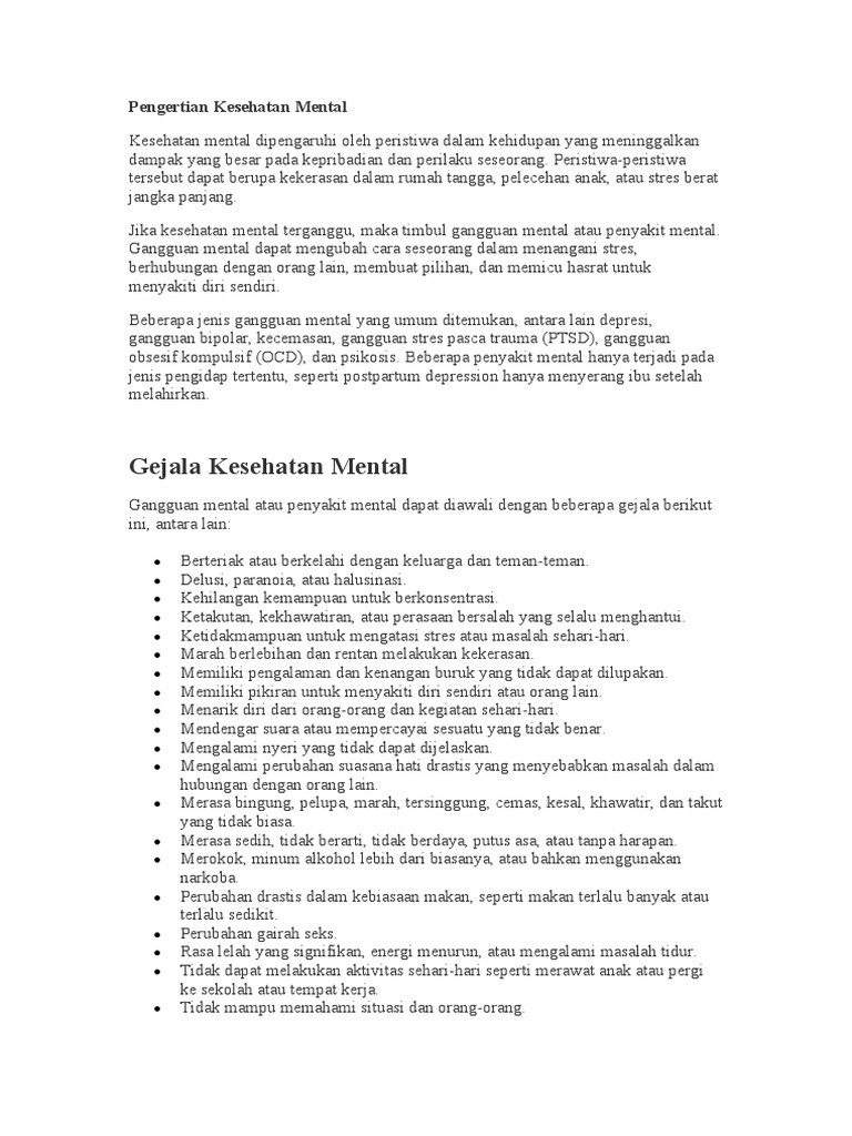 Pengertian Kesehatan Mental | PDF | Pengembangan Diri | Sains & Matematika
