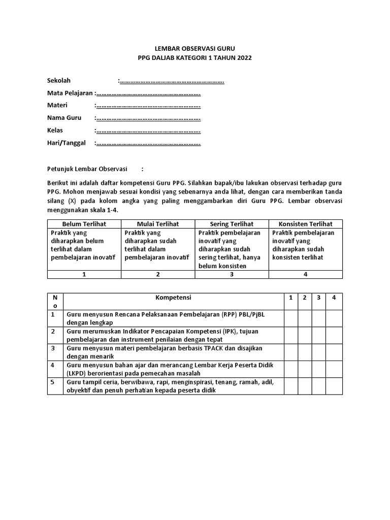 Lembar Observasi Guru | PDF