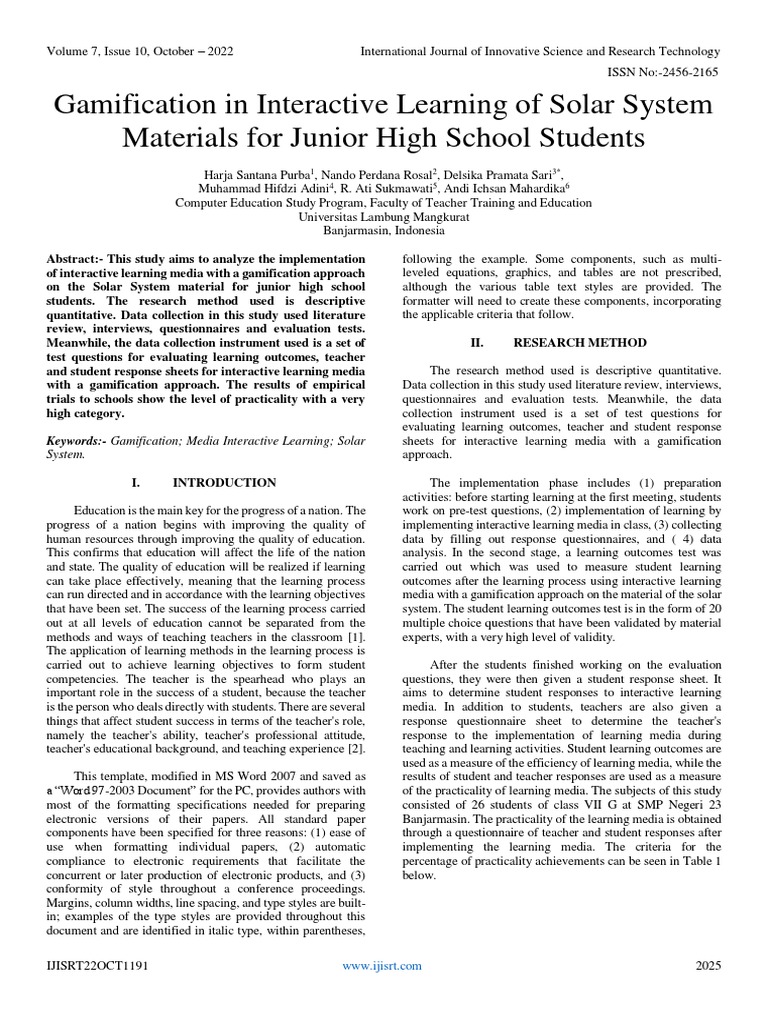 Gamification in Interactive Learning of Solar System Materials For ...