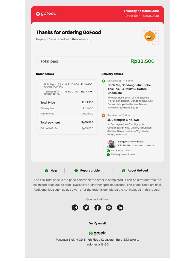 Thanks For Ordering Gofood Thanks For Ordering Gofood: Total Paid | PDF