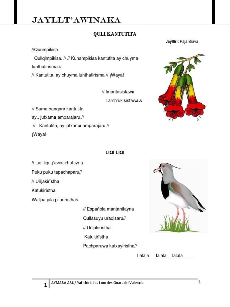 Canciones - Aimara Básico 2020 | PDF