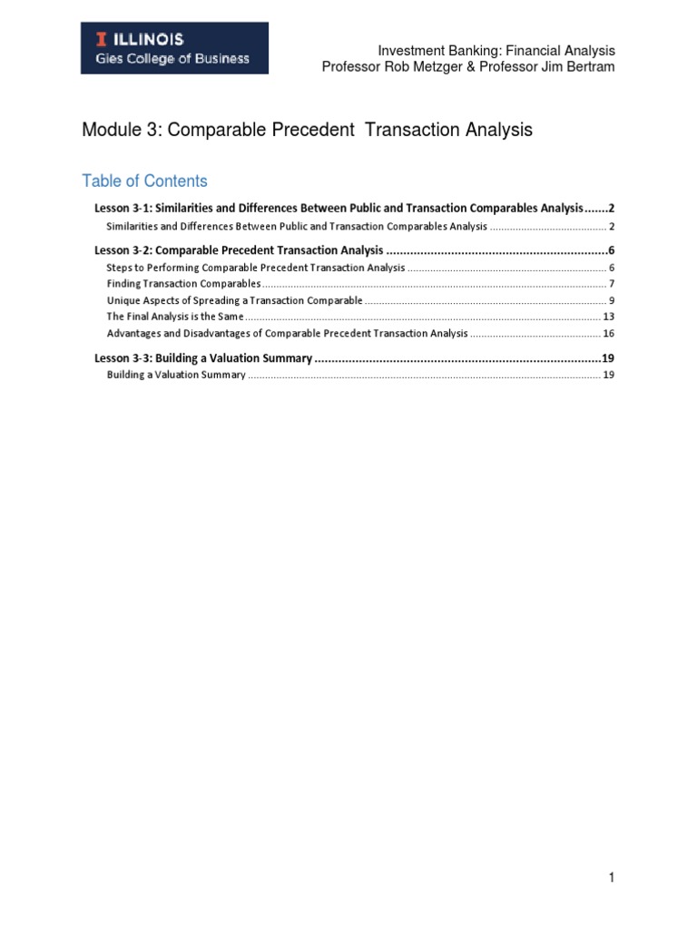 Comparable Precedent Transaction Analysis | PDF | Valuation (Finance ...