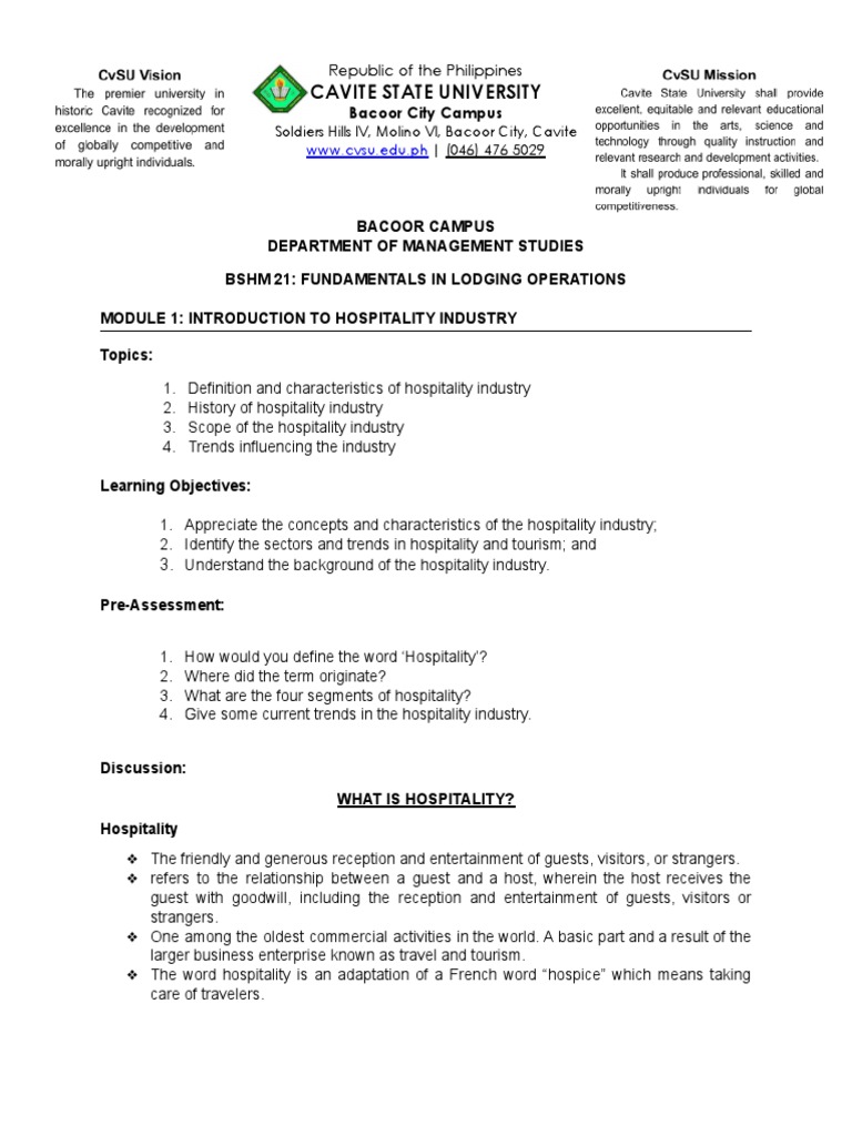 M1.Intro To Hospitality | PDF