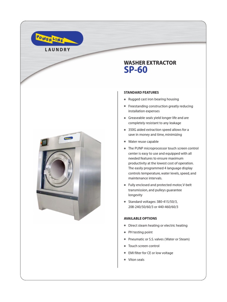 Specifications and Features of the SP-60 Washer Extractor for ...
