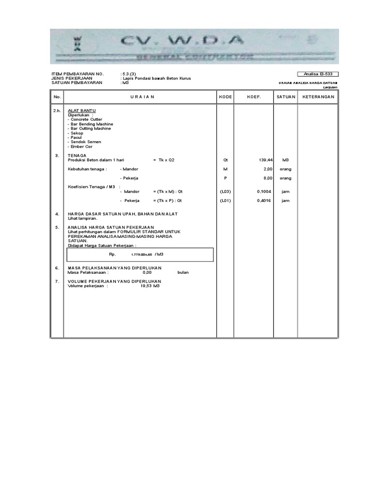 Analisa Lapis Pondasi Beton Kurus | PDF