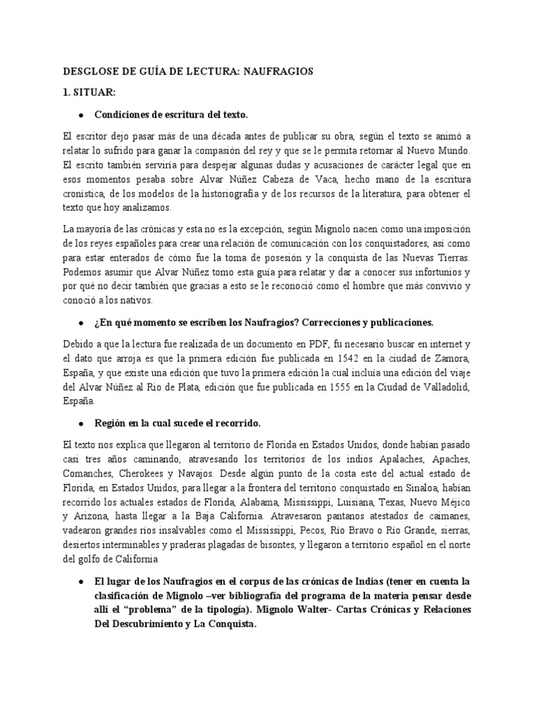 Análisis de "Naufragios" de Cabeza de Vaca | PDF | Ficción general