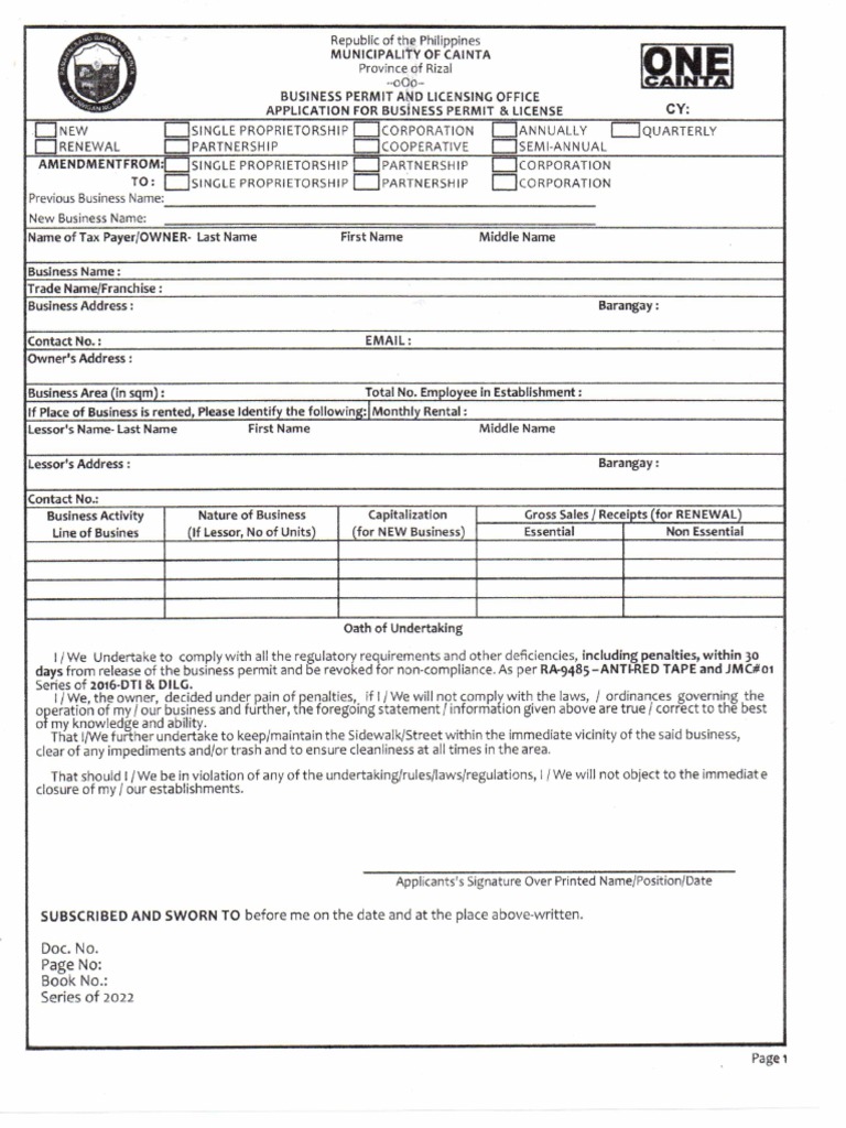 Unified Application Form For Business | PDF