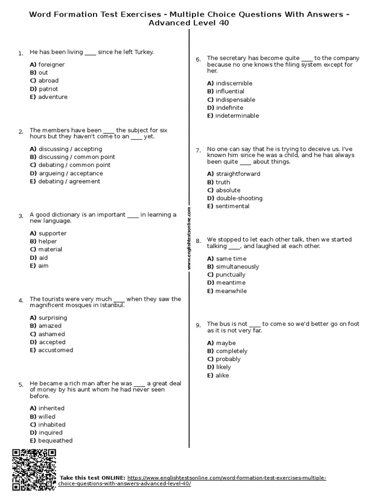 515 Prepositions Test Exercises Multiple Choice Questions With Answers ...