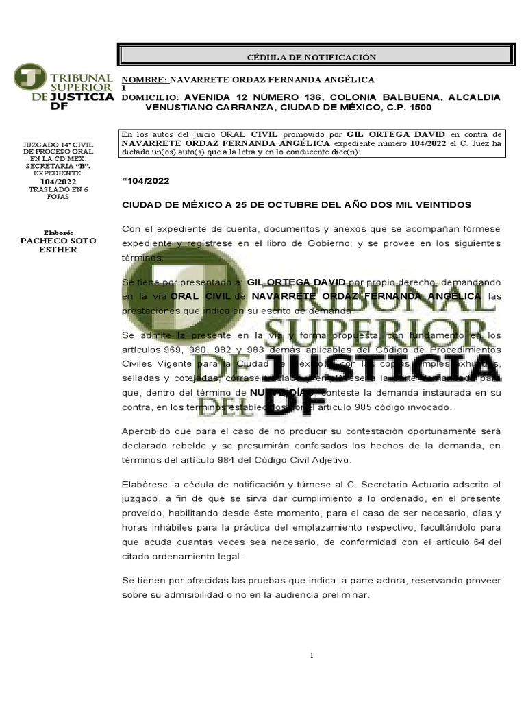 Cédula de Notificación (Civil) | PDF Cédula de Notificación (Civil) | PDF