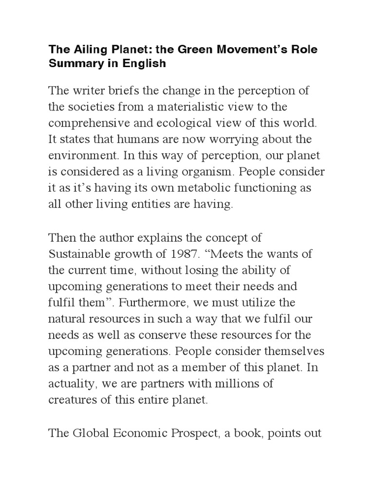 Ailing Planet Summary | PDF | Resource | Sustainability