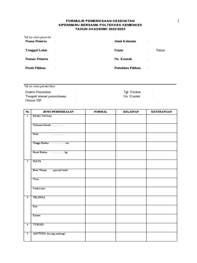 Formulir Pemeriksaan Kesehatan | PDF