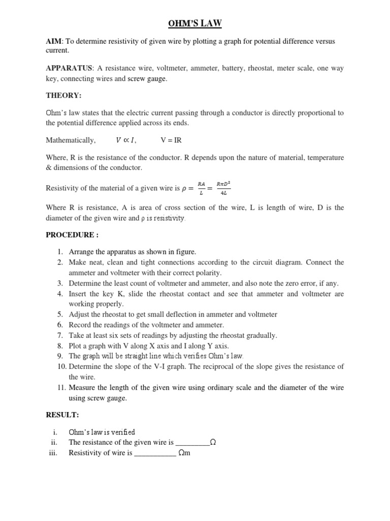 Ohms Law | PDF | Electrical Resistance And Conductance | Electrical ...