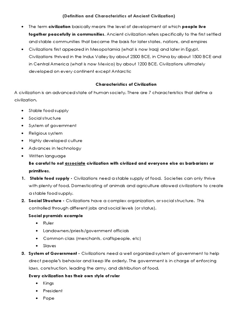 7 Defining Characteristics of Civilization | PDF | Civilization | Society