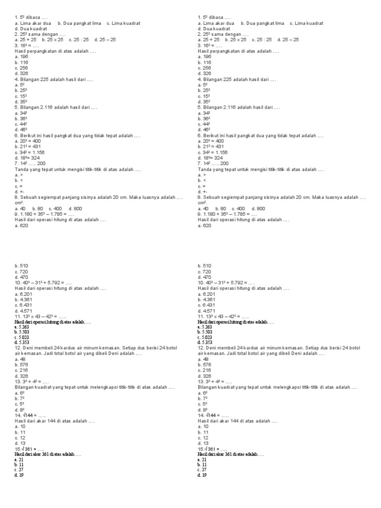 2 - MTK - Kelas 4 - Latihan Pangkat 2 | PDF