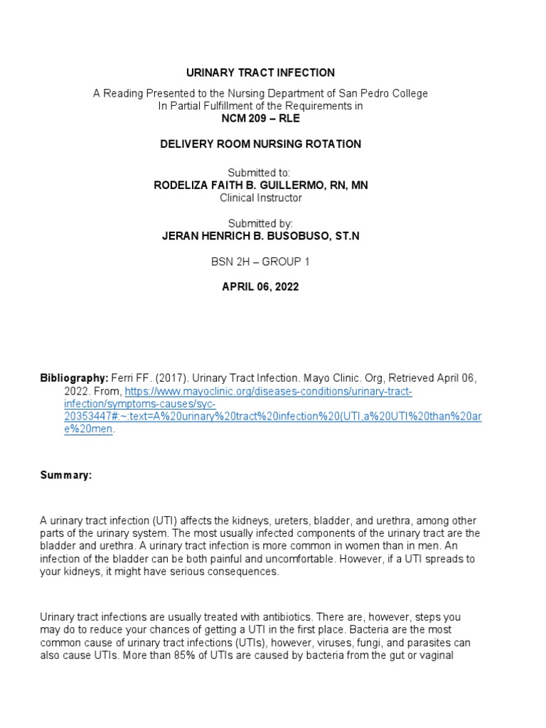 Urinary Tract Infection - Reading | PDF