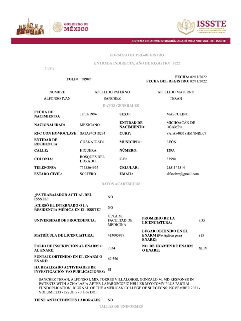 Formato de Registro ISSSTE | PDF