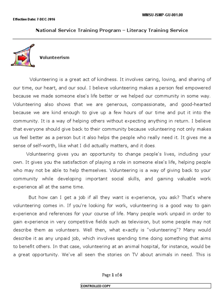 Nstp Worksheet Number 9 PDF Volunteering Psychology