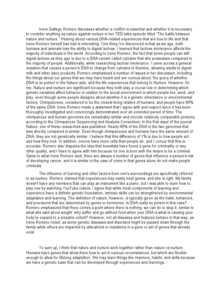 Reflection Paper | PDF | Nature Versus Nurture | Genetics