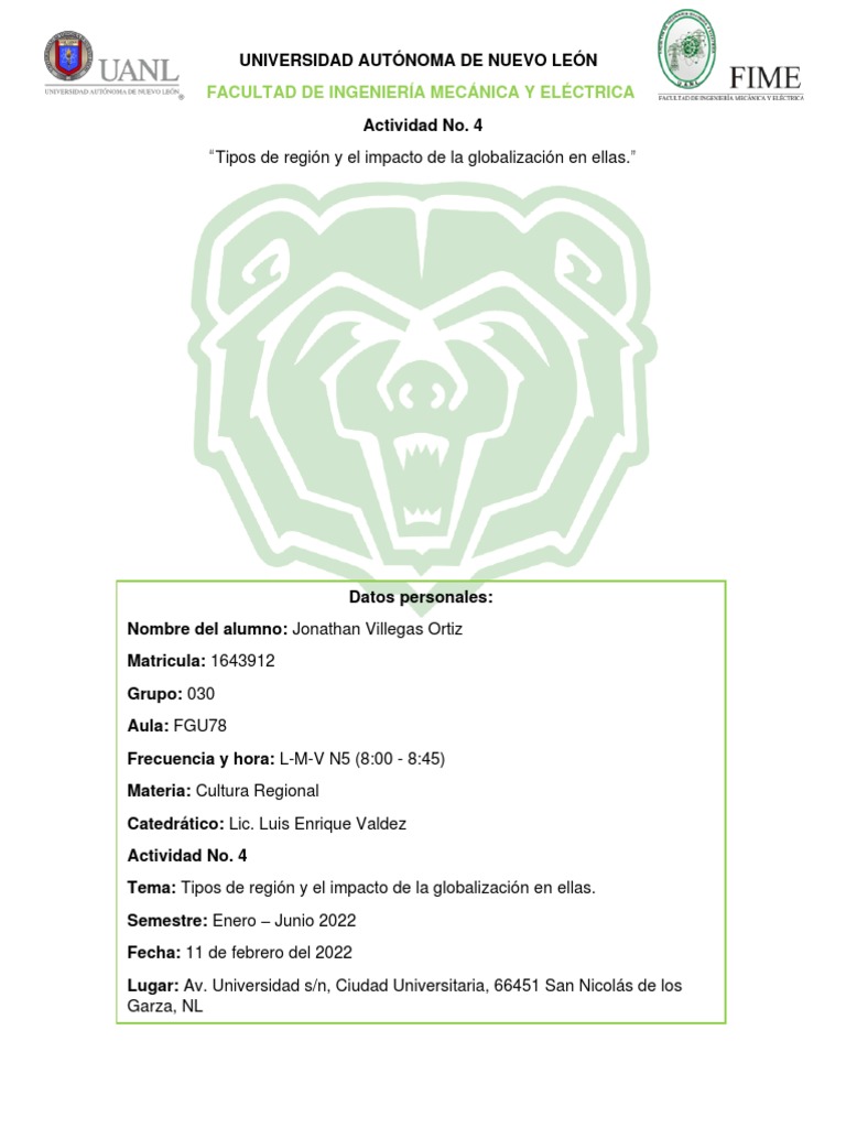 A4 - Investigación Tipos de Regio y Globalización (1643912 - JVO) | PDF | Globalización ...