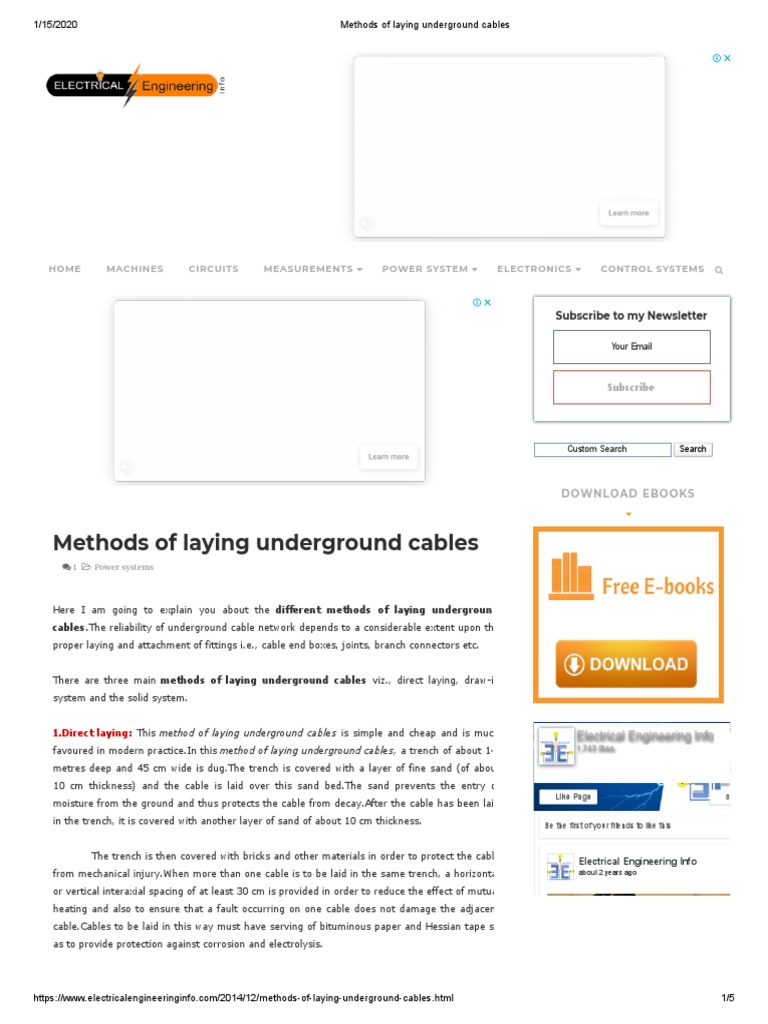 Methods of Laying Underground Cables | PDF | Trench | Electrical Engineering