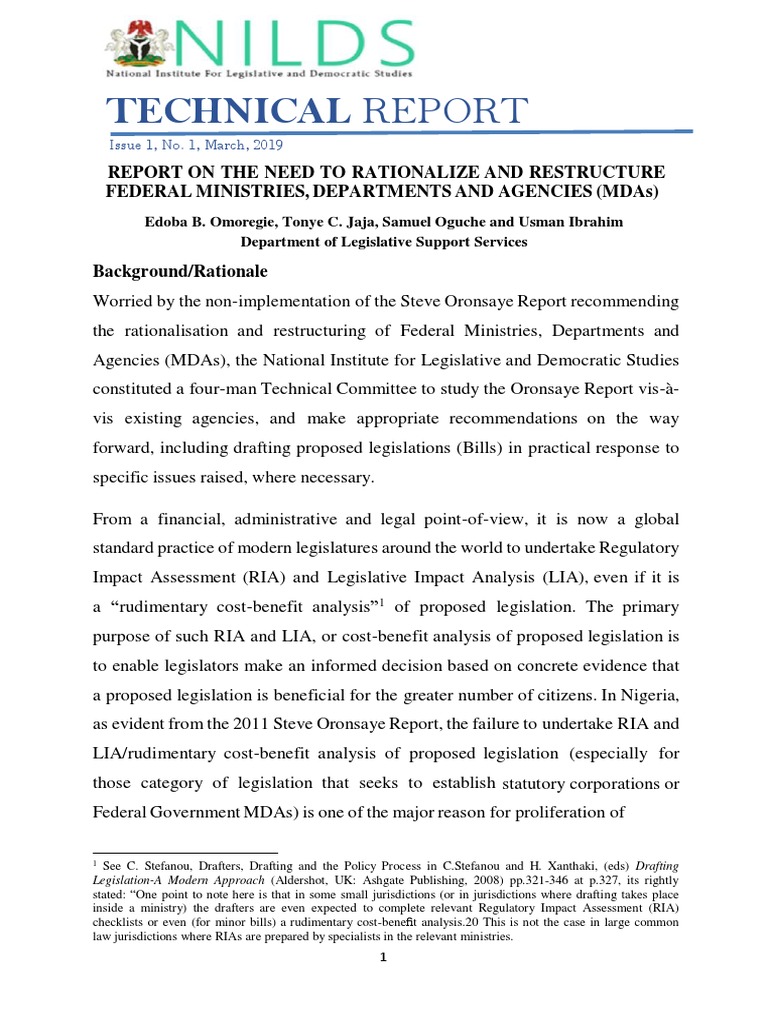 Technical Report: Report On The Need To Rationalize and Restructure ...