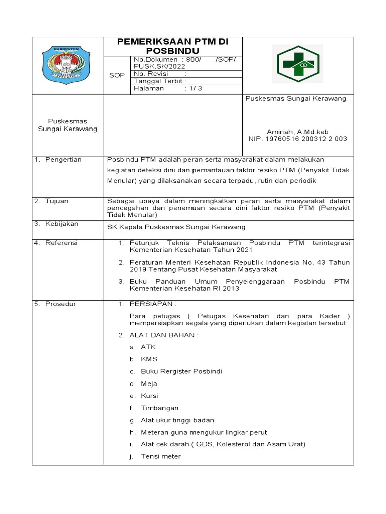 Sop Pemeriksaan PTM Di Posbindu Th. 2022 | PDF