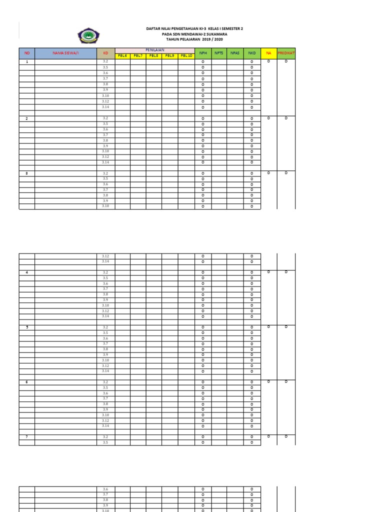 Penilaian Raport K13 Mata Pelajaran PAI Kelas 1 Semester 2 | PDF