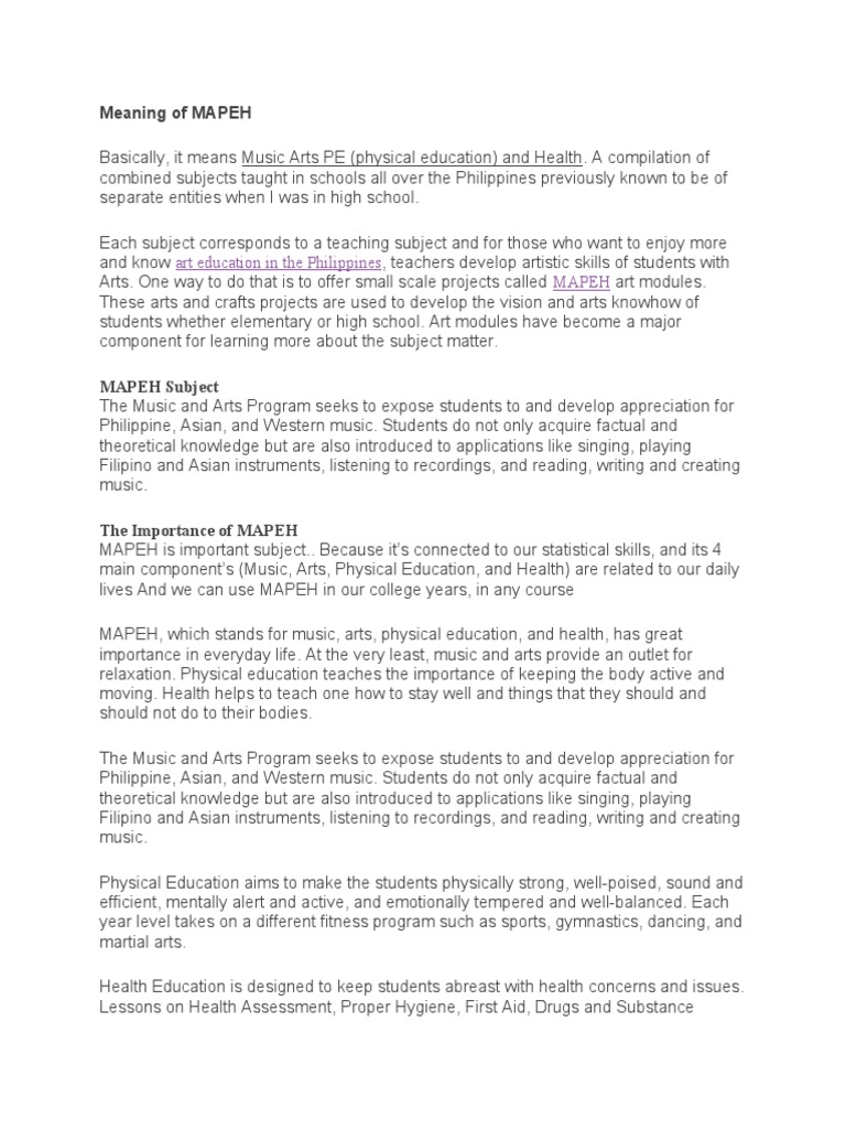 Importance of MAPEH Subjects | PDF | Physical Education | The Arts